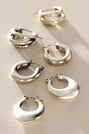 Free People Everyday Hoops Set Of 3 - Silver