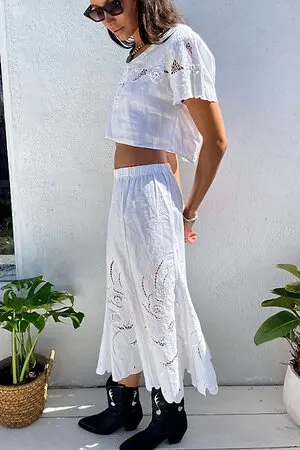 MADLY VINTAGE Reworked Cotton Embroidered Skirt Set