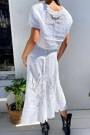 MADLY VINTAGE Reworked Cotton Embroidered Skirt Set