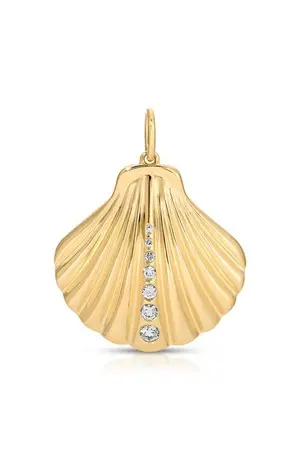 Ef Collection Jumbo Diamond Shell Pendant - 14k Yellow Gold / Diamond