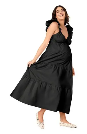 Motherhood Maternity Ruffle Sleeve Tie-back Maternity Maxi Dress - Black