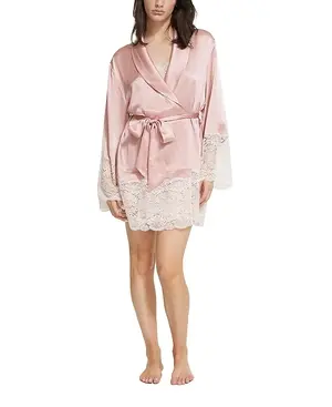 Ginia Silk Lace Robe - Bridal Rose