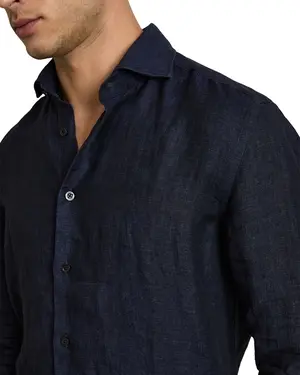 REISS Linen Slim Fit Shirt - Navy