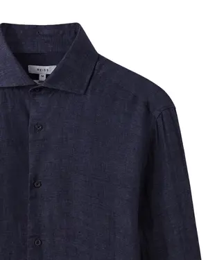 REISS Linen Slim Fit Shirt - Navy