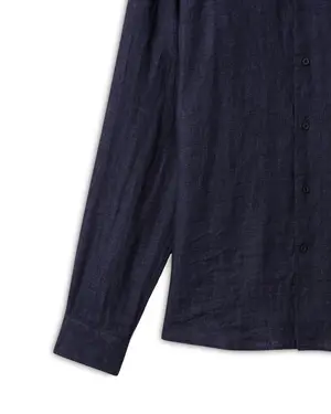 REISS Linen Slim Fit Shirt - Navy