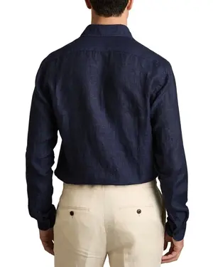 REISS Linen Slim Fit Shirt - Navy