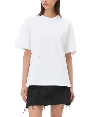GANNI Drop Shoulder Rhinestone Tee