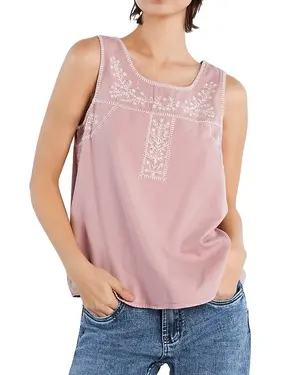 BILLY T Floral Embroidery Tank Top - Pale Mauve