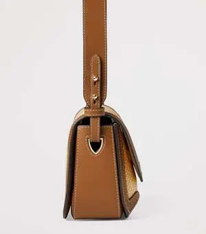 ASPINAL OF LONDON Leather Raffia-front Ella Cross-body Bag