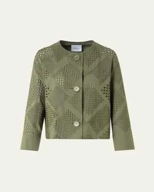 Akris Akris Punto Diamond Eyelet Cotton Poplin Jacket - Khaki