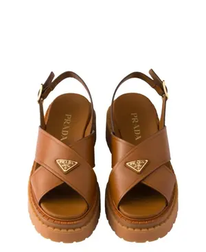 Prada Leather Sandals - Brown