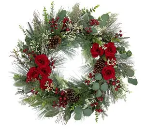 NORTHLIGHT Roses And Berries Artificial Christm S Wreath 30 - One-color