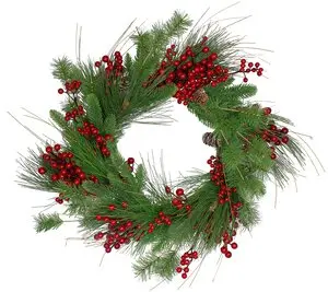 NORTHLIGHT Mixed Pine And Berry Christmas Wreat 24 - One-color