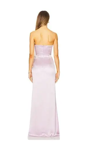 SAU LEE Strapless Ruched Waist Maxi Dress With Slit - Purple