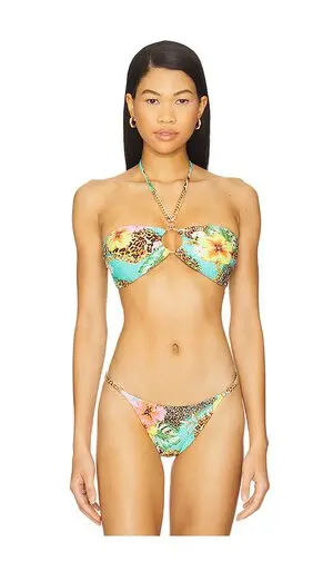 Luli Fama Chain Drawstring Bandeau Bikini Top - Multicolor