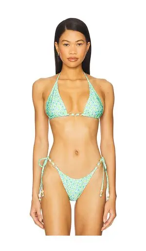 KULANI KINIS Trio Ring Triangle Bikini Top - Apple Blossom