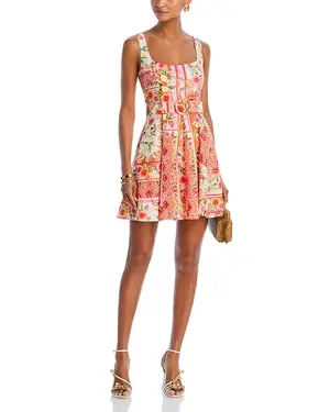 Aqua Fruit Tile Belted Mini Dress Exclusive - Orange