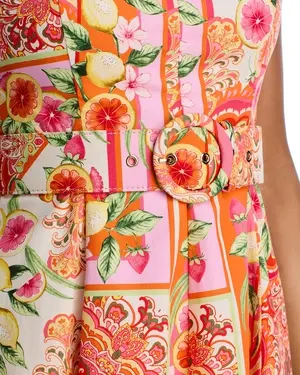 Aqua Fruit Tile Belted Mini Dress Exclusive - Orange