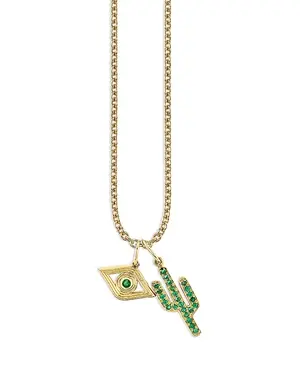 SYDNEY EVAN 14k Yellow Emerald Cactus & Evil Eye Pendant Necklace - Gold
