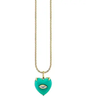SYDNEY EVAN 14k Yellow Turquoise And Diamond Heart Pendant Necklace - Gold