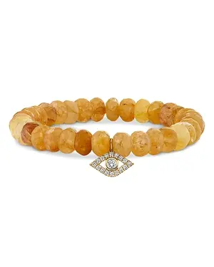SYDNEY EVAN 14k Yellow Diamond Evil Eye Orange Quartz Bracelet - Gold
