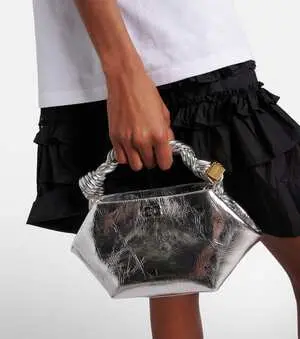 GANNI Bou Mini Top-handle Bag In Metallic - Silver