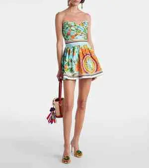 Dolce & Gabbana Taormina Printed Cotton Bustier Dress
