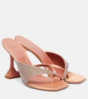 Amina Muaddi Shiona 95 Crystal-embellished Satin Mules - Brown