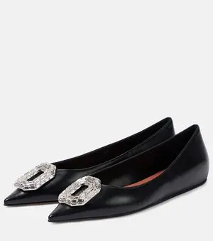 Amina Muaddi Camelia Embellished Ballet Flats - Black