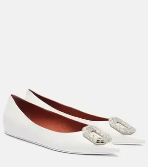 Amina Muaddi Camelia Embellished Leather Ballet Flats - White