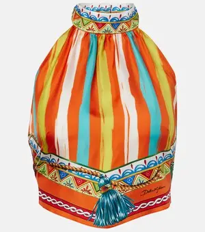Dolce & Gabbana Striped Halterneck Silk Top - Multicoloured