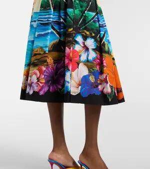 Dolce & Gabbana Pleated Printed Cotton Midi Skirt