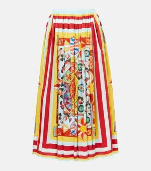 Dolce & Gabbana Pleated Printed Cotton Midi Skirt - Multicoloured