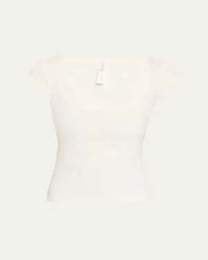 SKIMS Cotton Jersey Scoop-neck Tee - Marble