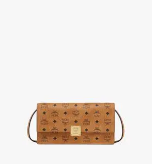 Mcm Aren Crossbody Wallet In Visetos - Cognac