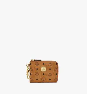 Mcm Aren Card Pouch In Visetos - Cognac