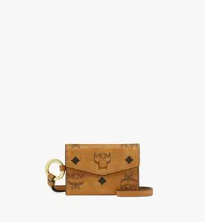 Mcm Aren Lanyard Id Wallet In Visetos - Cognac