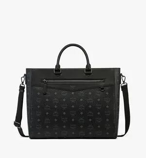 Mcm Tote Bag In Visetos Monogram Canvas - Black