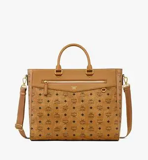 Mcm Tote Bag In Visetos Monogram Canvas - Cognac