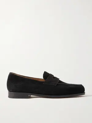 John Lobb Lopez Suede Penny Loafers - Black