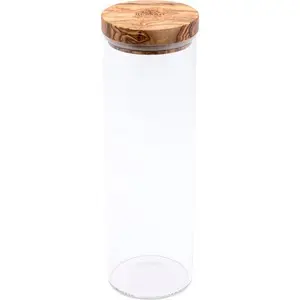 BERARD Glass Storage Jar With Olive Wood Lid - Brown