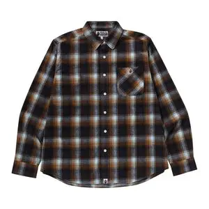 A BATHING APE Ape Head One Point Check Relaxed Fit Shirt - Tan