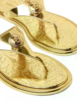 Versace Alia Metallic Flat Sandals - Gold