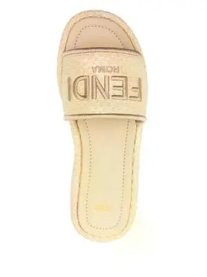 Fendi Logo Embroidered Platform Sandals