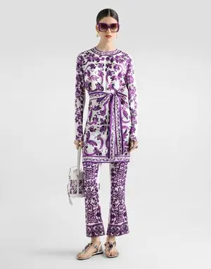 Dolce & Gabbana Majolica Print Silk Trousers - Multicolor