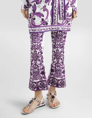 Dolce & Gabbana Majolica Print Silk Trousers - Multicolor