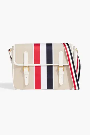 Thom Browne Leather-trimmed Striped Canvas Messenger Bag - Beige