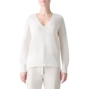 Akris V-neck Cashmere Sweater - Ecru