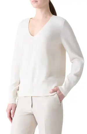 Akris V-neck Cashmere Sweater - Ecru
