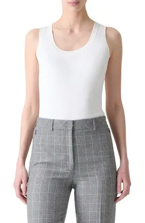 Akris Scoop Neck Silk Rib Tank - Ecru